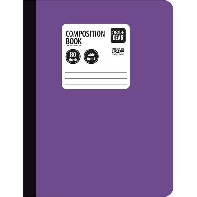Pen + Gear 80ct Purple Composition Book, 9.75 x 7.5 Wide Ruled ...