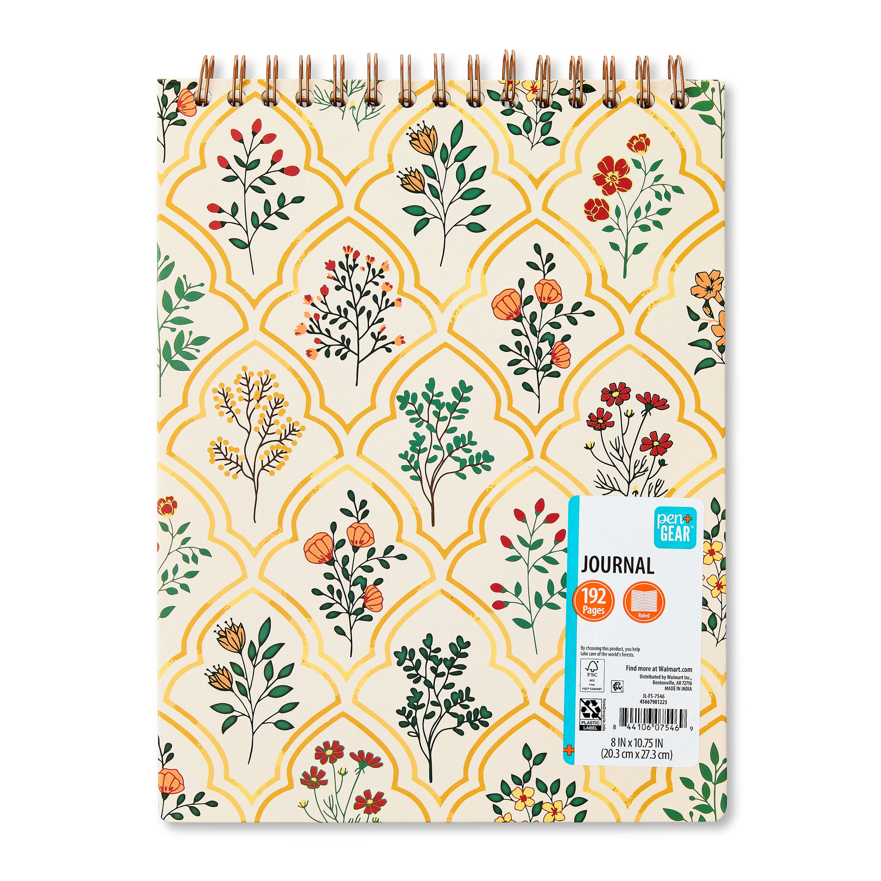 Pen+Gear Hardcover Double Wire Top Spiral Journal, Floral, 192 Ruled ...