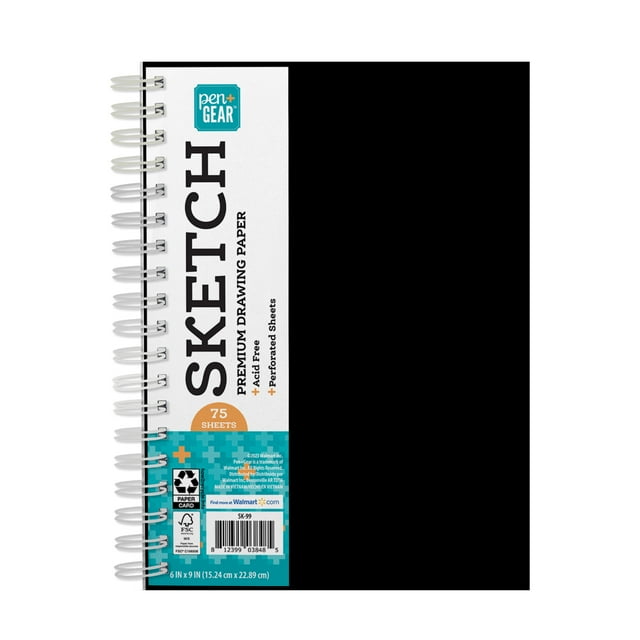 Pen+Gear 9" x 6" Spiral Sketch Book, 75 Sheets of White, Acid Free ...