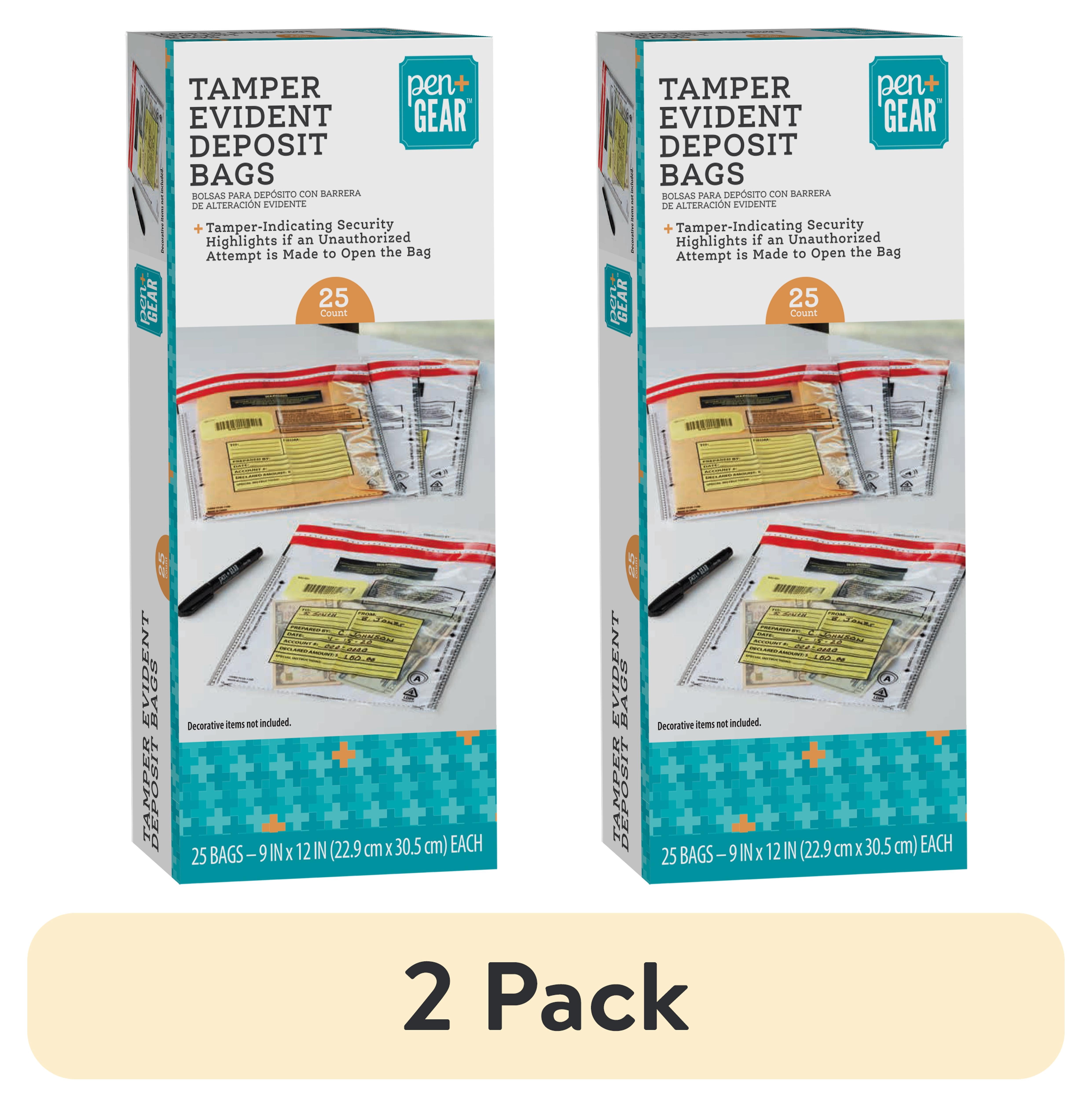 (2 pack) Pen + Gear 9"x12" Tamper Proof Clear Deposit Bags for Cash or ...
