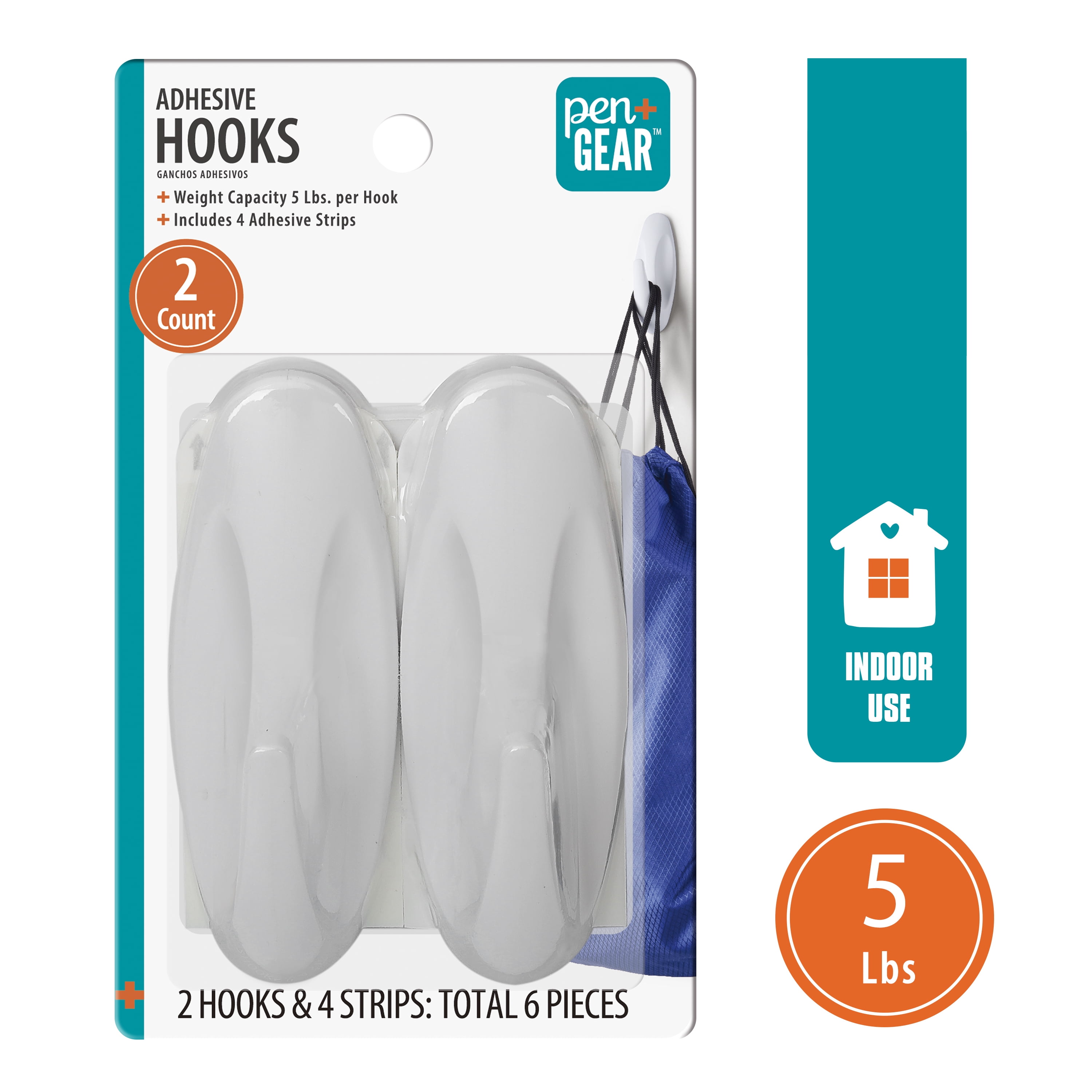 Pen+Gear New, 2-Pack Large Heavy-Duty Plastic Wall Hooks, White, Damage ...