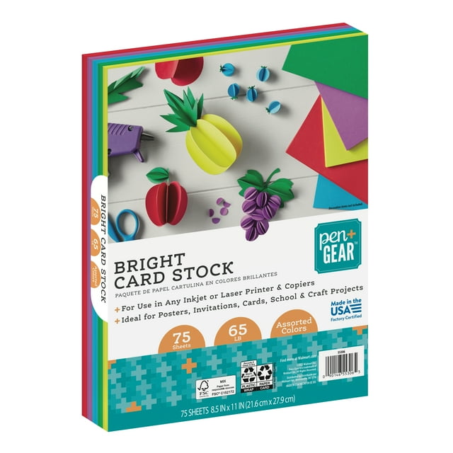 Pen+Gear Assorted Bright Card Stock, 8.5" x 11", 65 lb, 75 Sheets ...