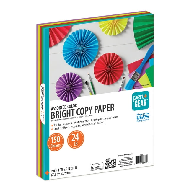 Pen+Gear Assorted Bright Copy Paper, 8.5" x 11", 24 lb, 150 Sheets ...
