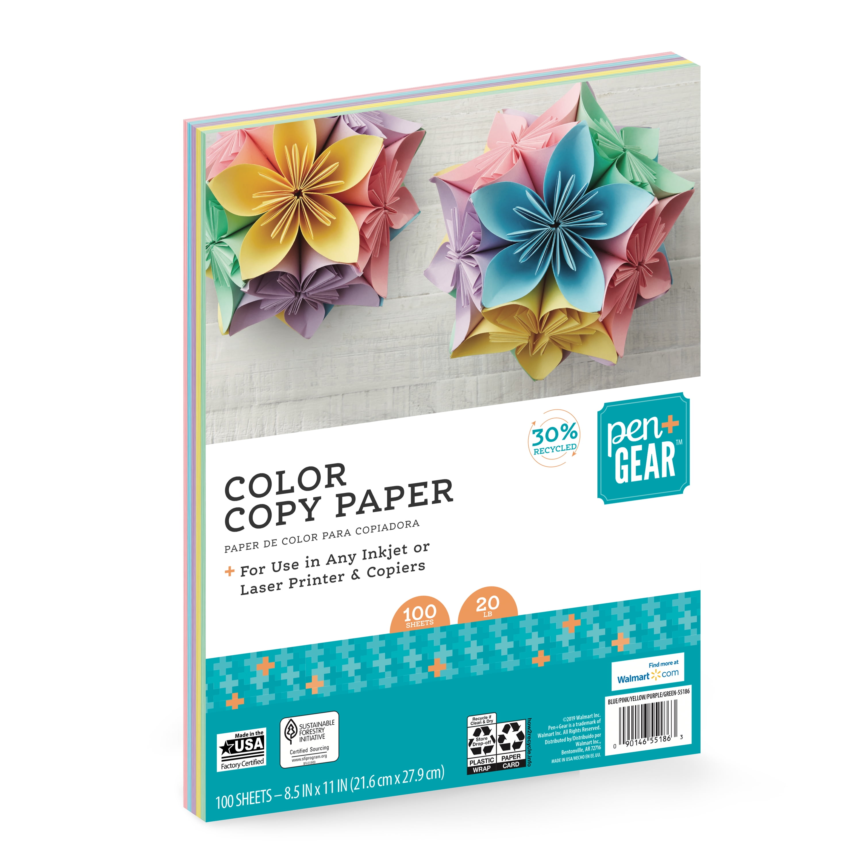 Pen + Gear Assorted Color Copy Paper, 30% Recycled, 8.5 x 11, 100 ...