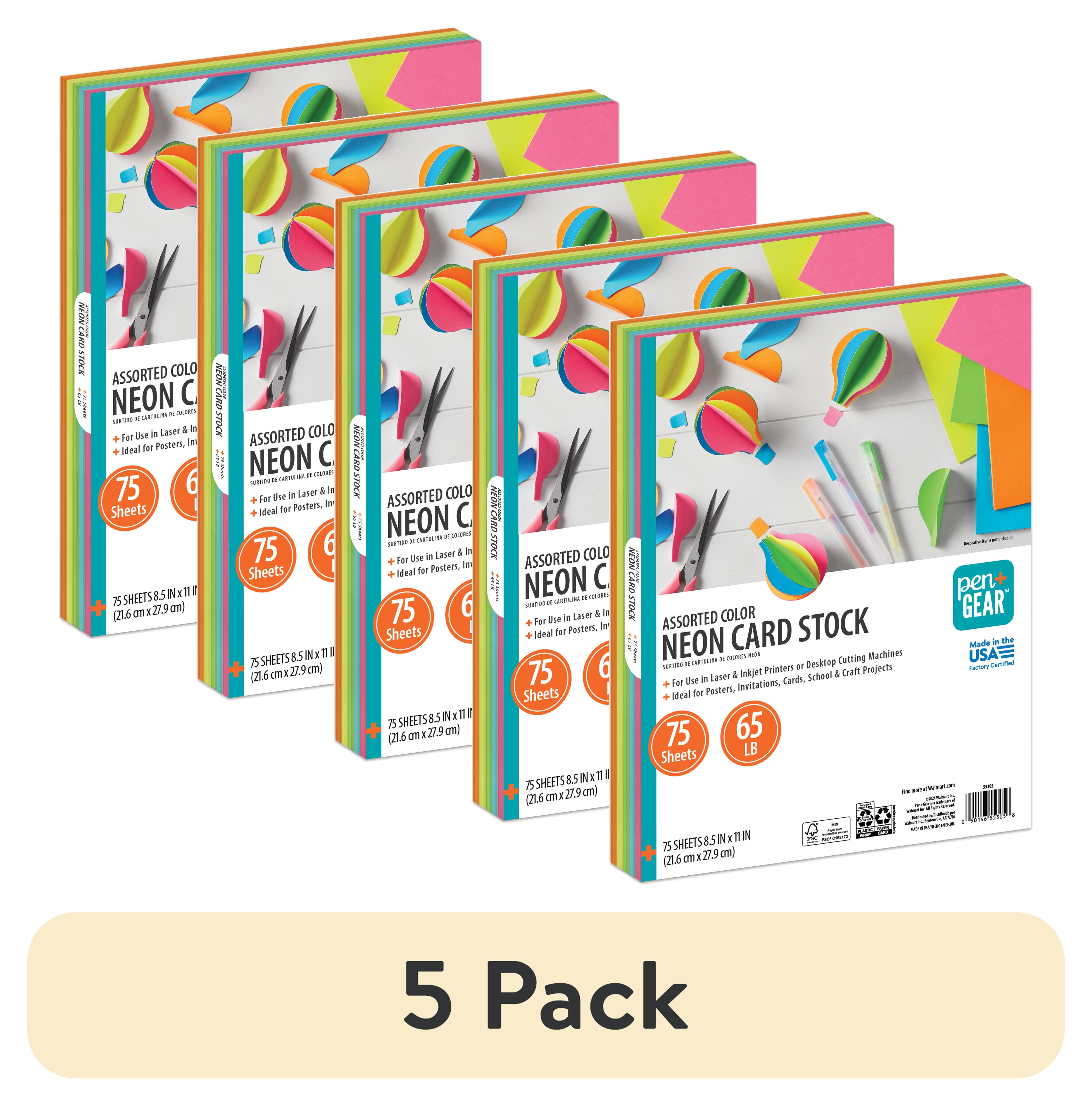 (5 pack) Pen+Gear Assorted Neon Card Stock, 8.5" x 11", 65 lb, 75 ...