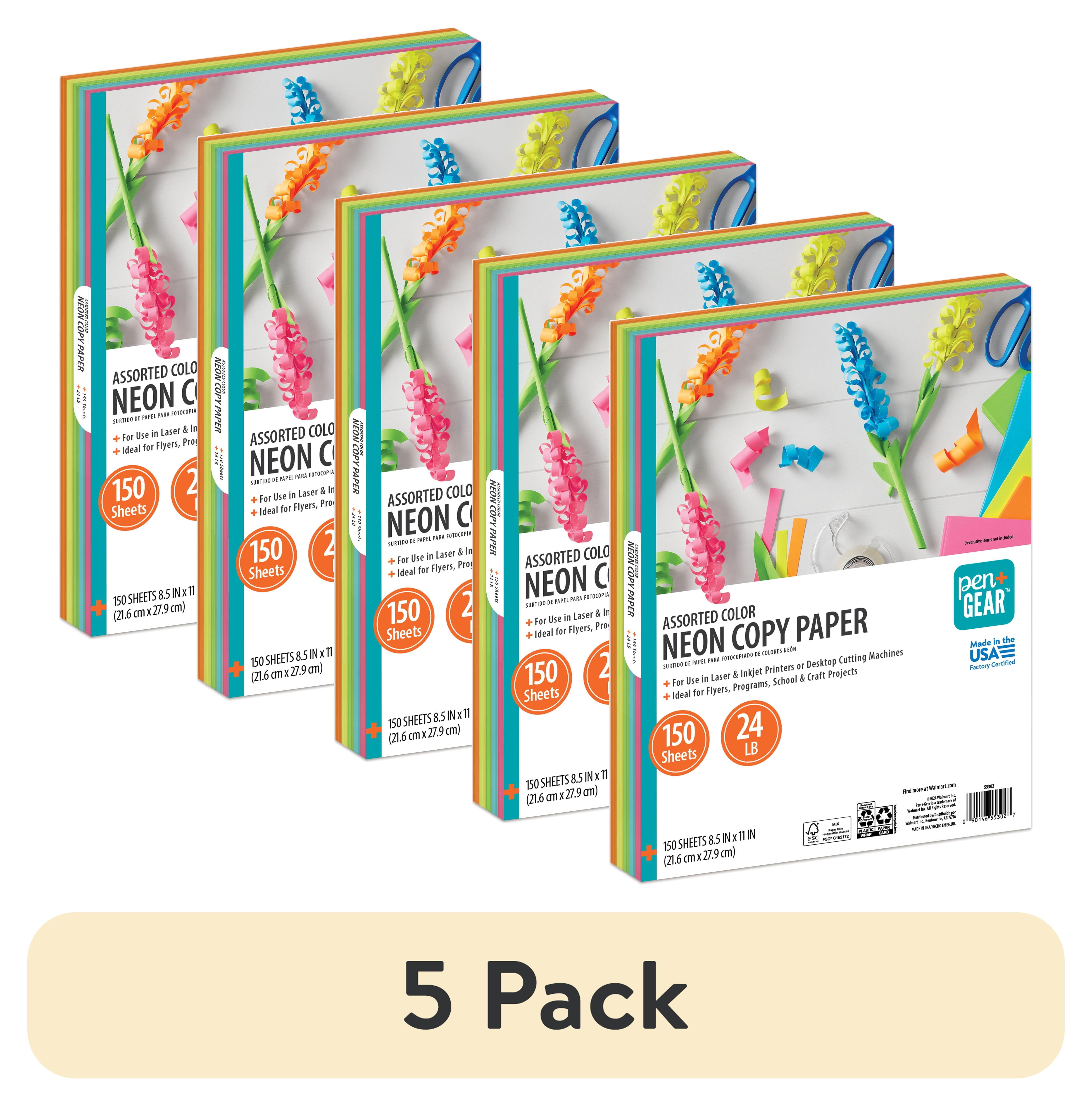 (5 pack) Pen+Gear Assorted Neon Copy Paper, 8.5" x 11", 24 lb, 150 ...