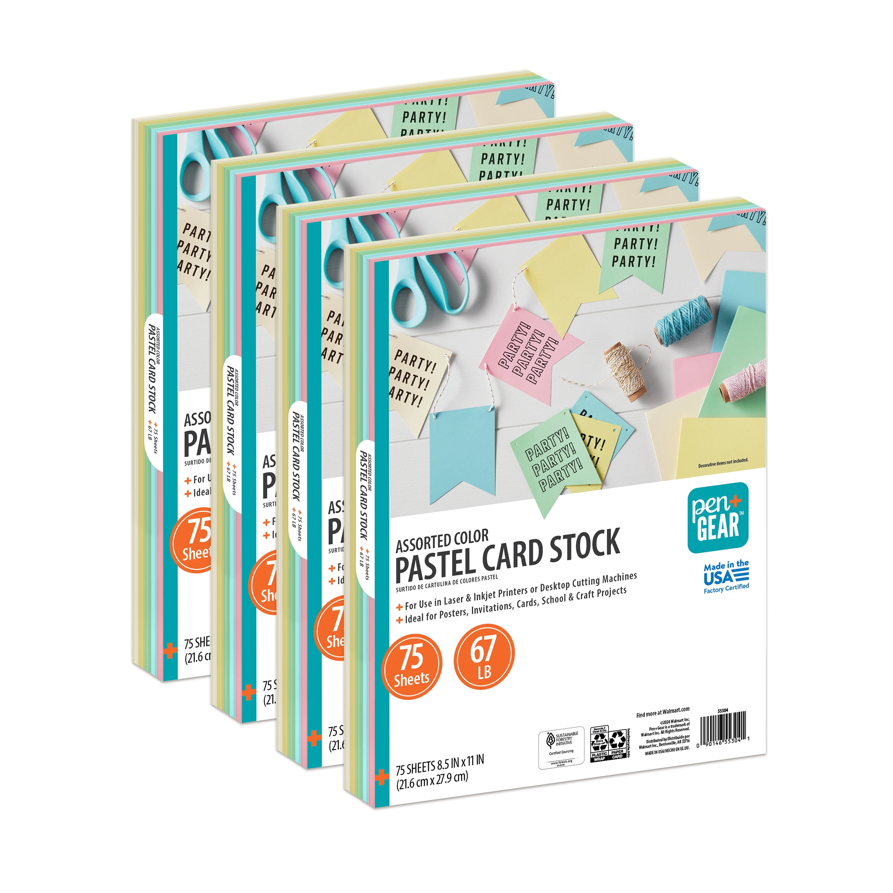 Pen+Gear Assorted Pastel Card Stock, 8.5" x 11", 67 lb, 400 Sheets ...