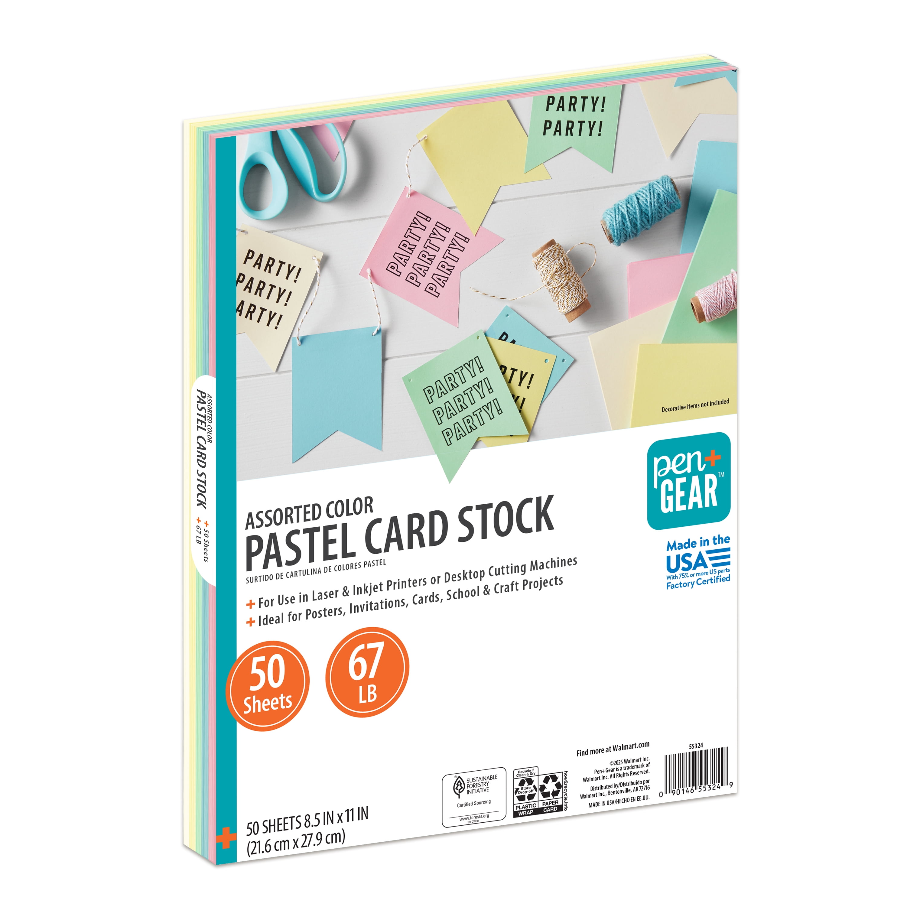 Pen+Gear Assorted Pastel Card Stock, 8.5" x 11", 67 lb, 50 Sheets ...