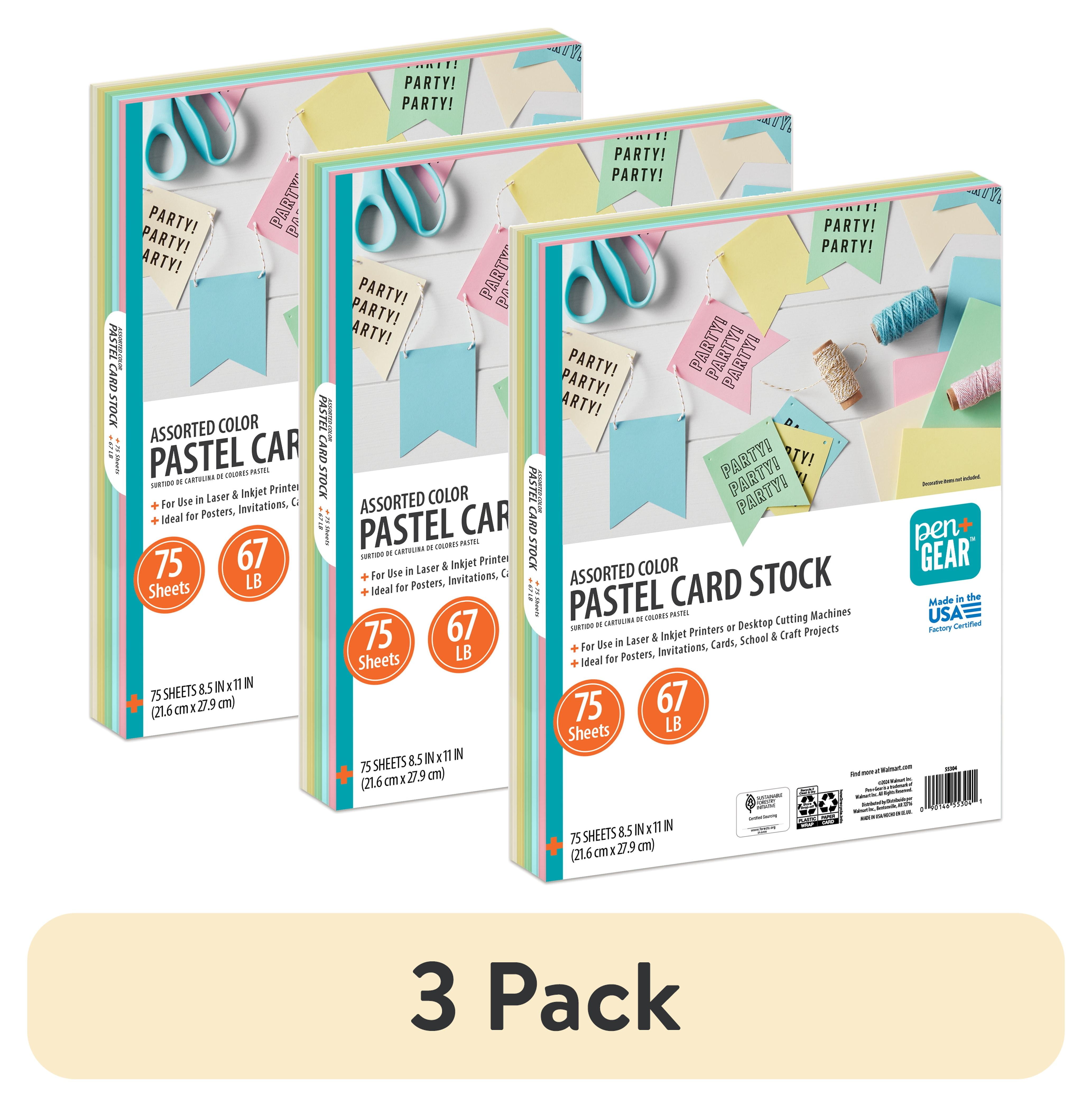 (3 pack) Pen+Gear Assorted Pastel Card Stock, 8.5" x 11", 67 lb, 75 ...