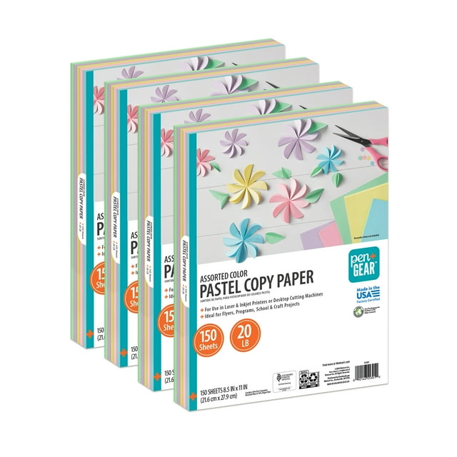Pen+Gear Assorted Pastel Copy Paper, 8.5" x 11", 20 lb, 600 Sheets ...