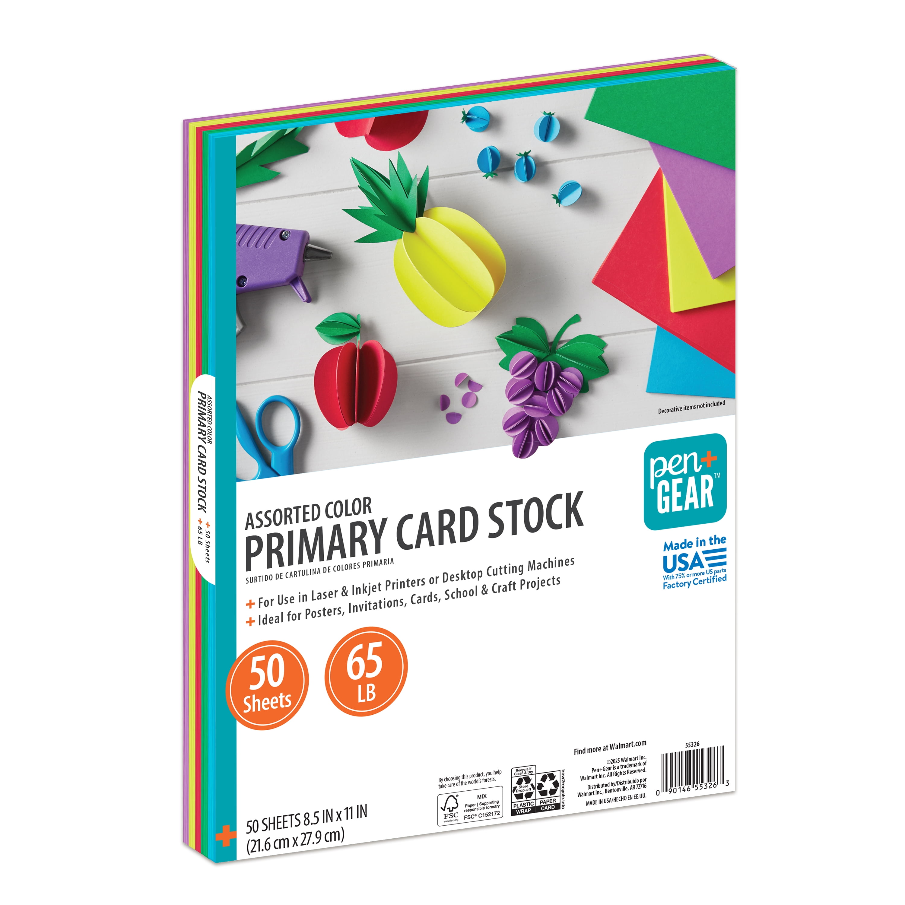 Pen+Gear Assorted Primary Card Stock, 8.5" x 11", 65 lb, 50 Sheets ...