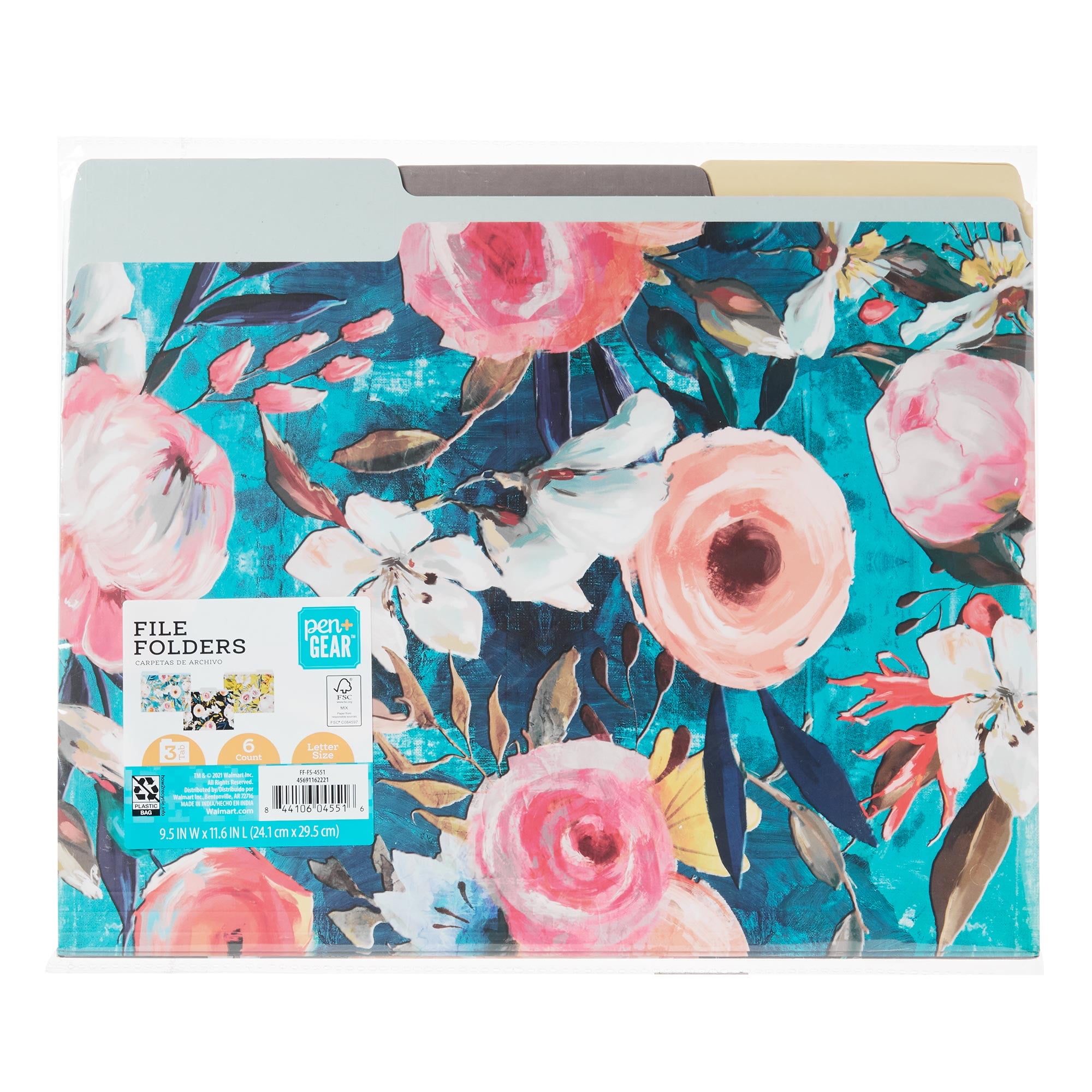 Pen+Gear Blue Floral File Folders, 6 Count - Walmart.com