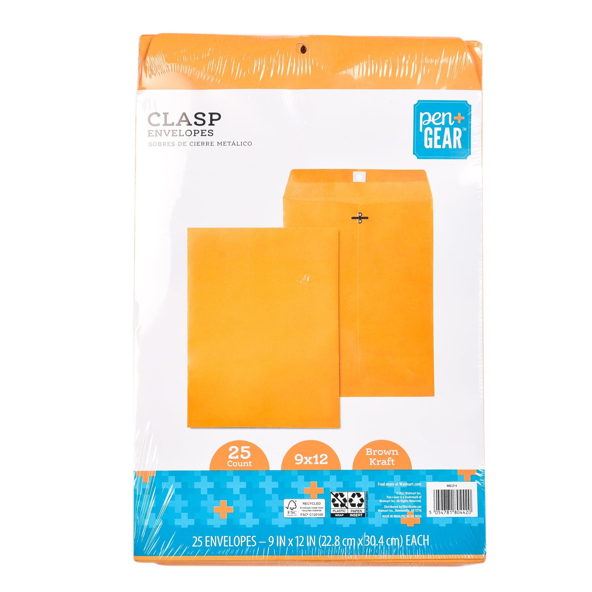 Pen+Gear Brown Kraft Clasp Envelopes, 9" x 12", 25 Count - Walmart ...