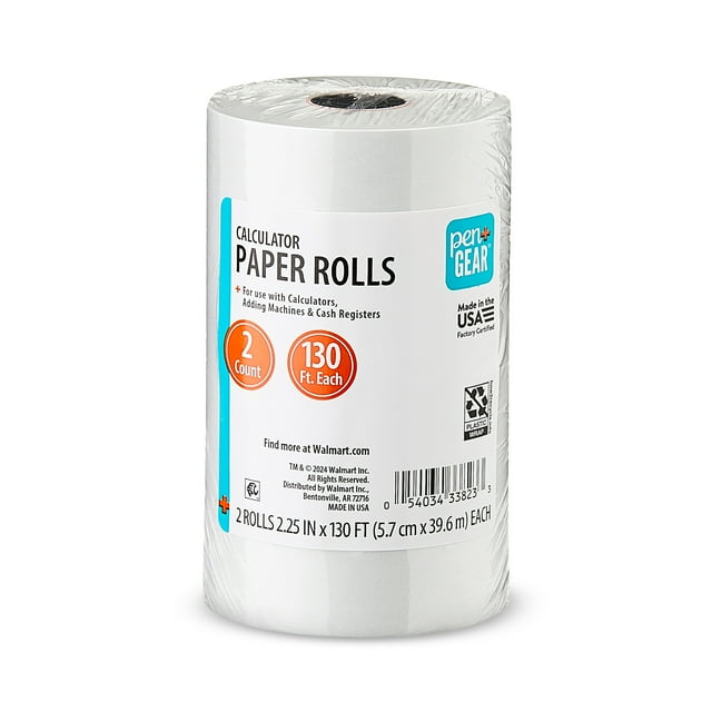 Pen+Gear Calculator Paper Rolls, White, 2.25 in x 130 ft, 2 Rolls ...