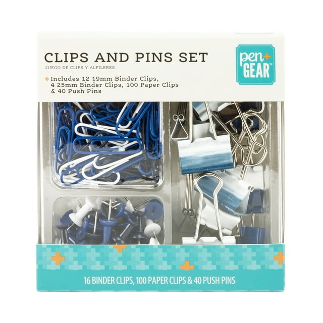 Pen + Gear Clips and Pins Set, 156 Counts, Color Blue & White, Size ...