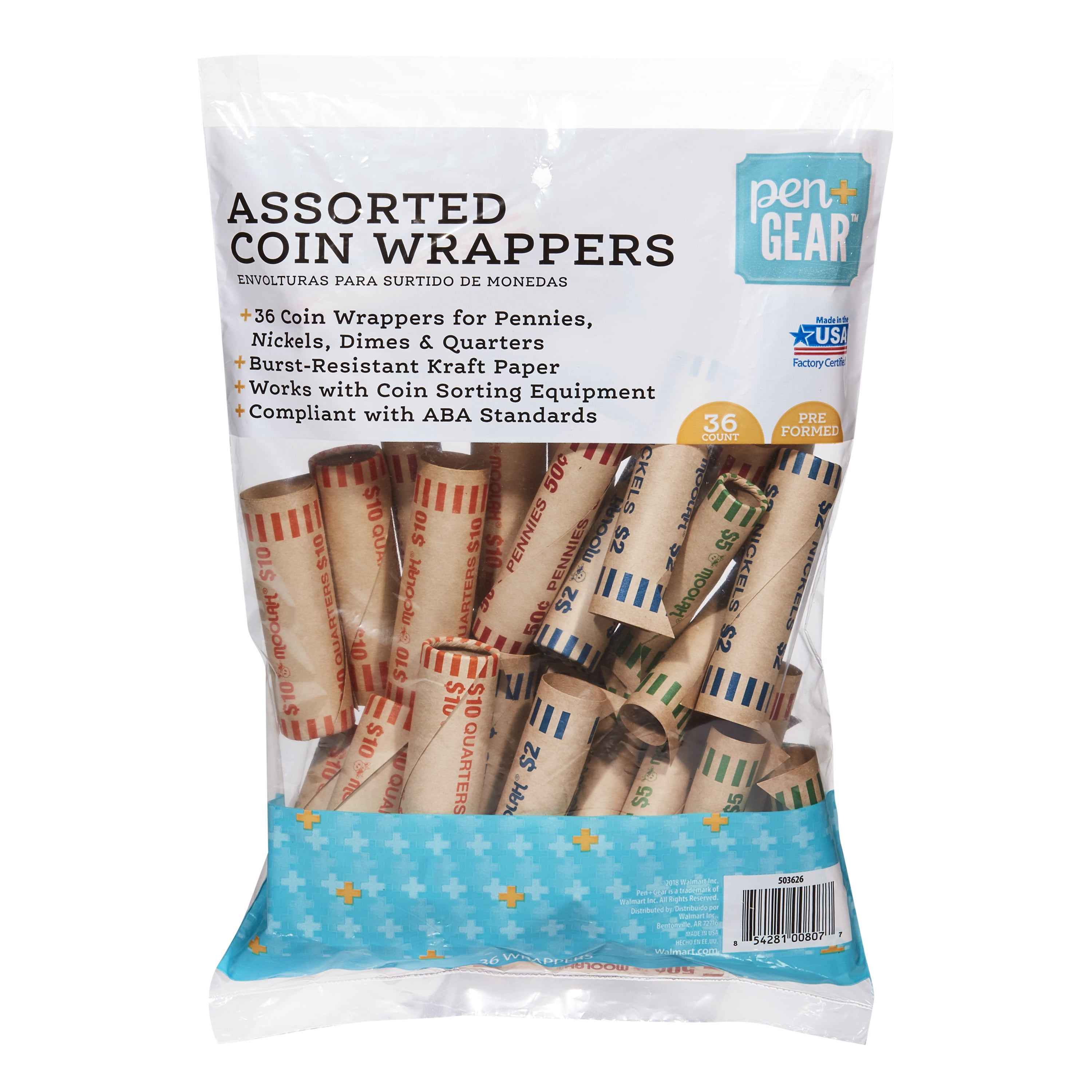 Pen+Gear Coin Wrappers Preformed Assorted Denominations 36 Count for ...