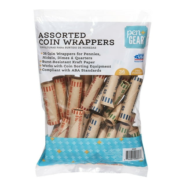 Pen+Gear Coin Wrappers, Preformed, Assorted Denominations, 36 Count ...
