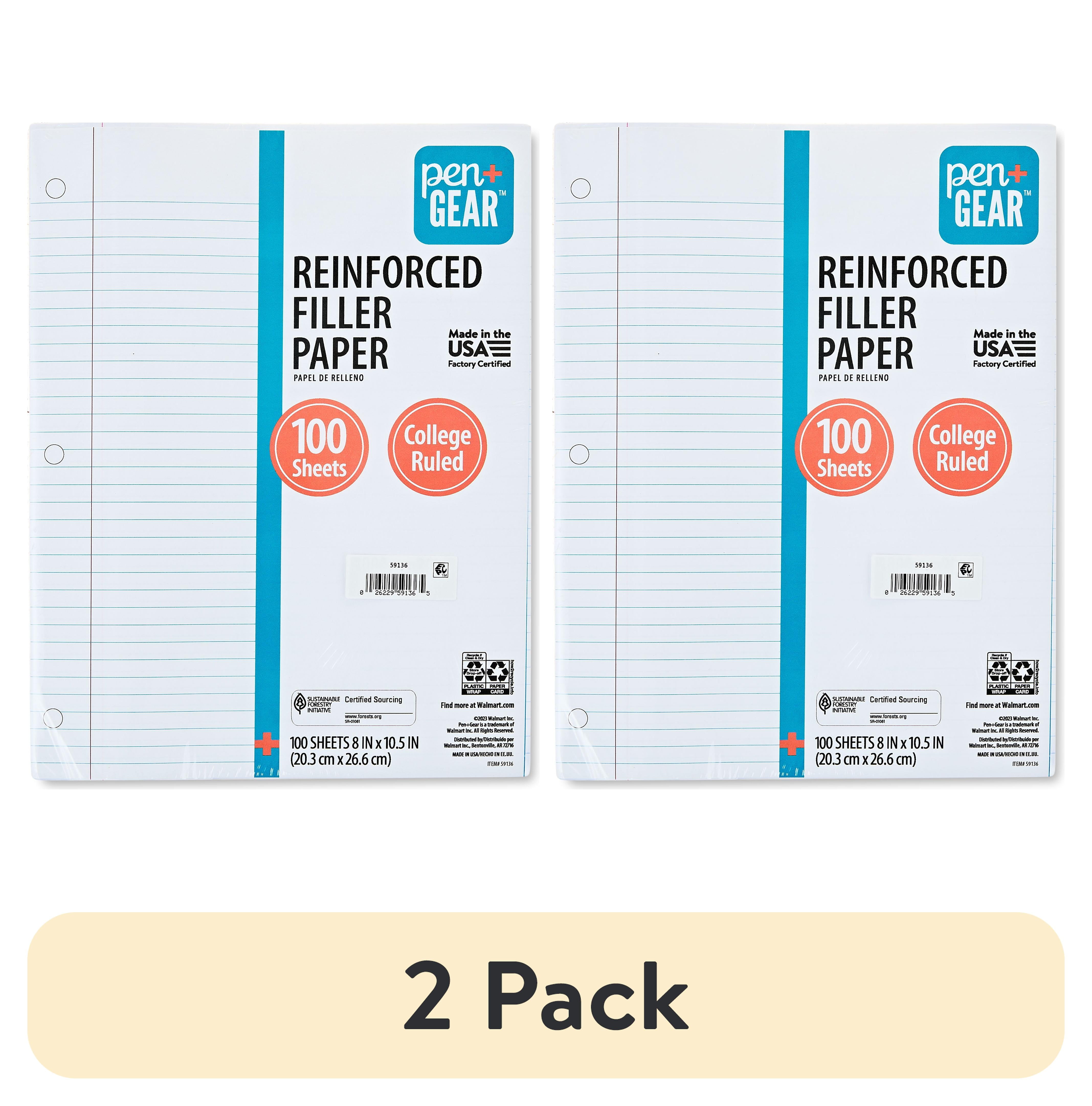 (2 pack) Pen+Gear College Ruled 8" x 10.5" Reinforced Filler Paper, 100 ...
