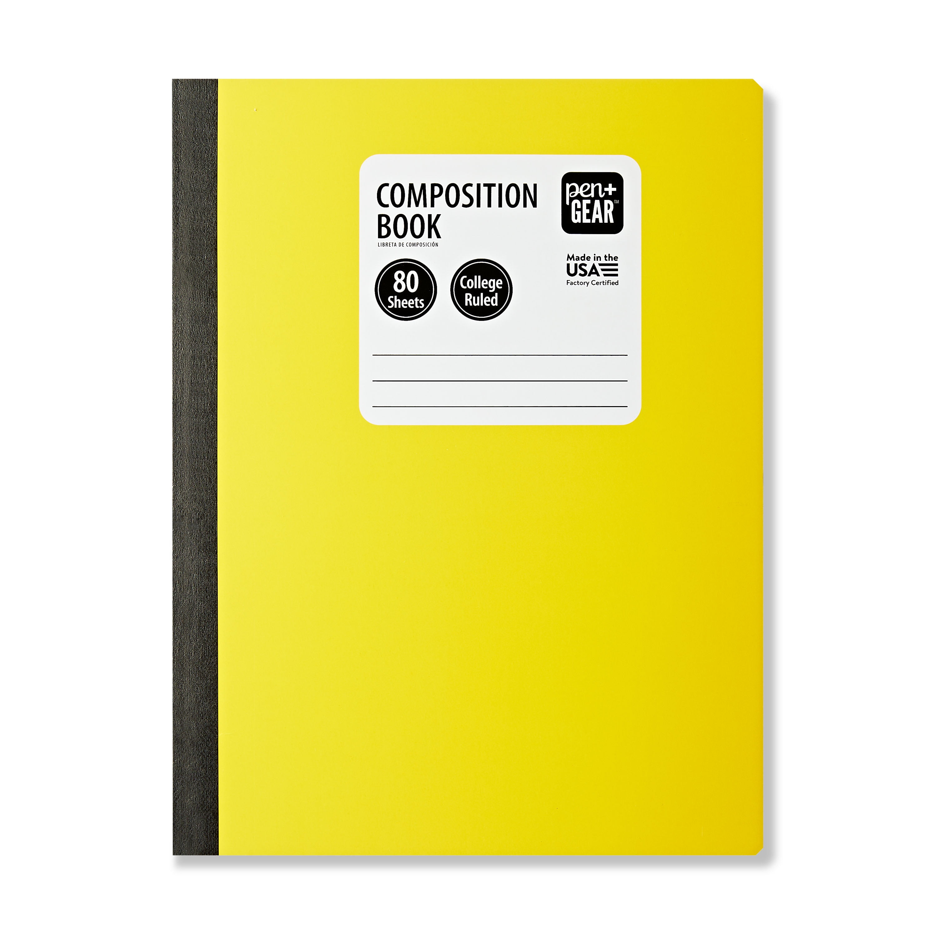 Pen+Gear College Rule Composition Book, 7.5" x 9.75", Yellow, 80 Sheets ...