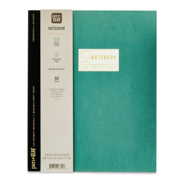 Pen+Gear College Ruled Notebook, Green, 8.03" x 10", 160 Number of ...
