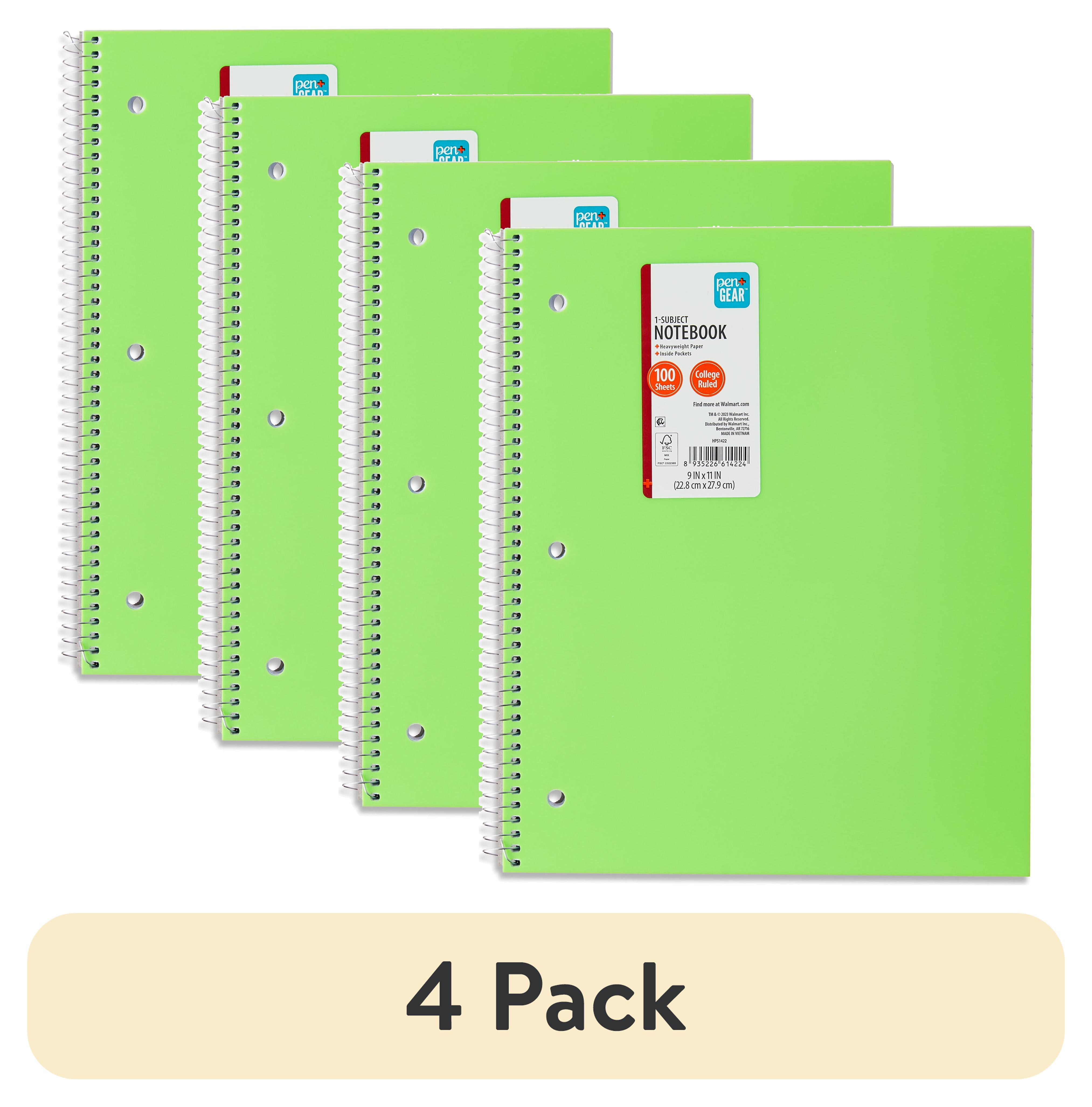 (4 pack) Pen + Gear College Ruled Poly 1-Subject Notebook, Green, 100 ...