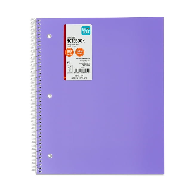 Pen+Gear College Ruled Poly 1-Subject Notebook with Inside Pockets, 9 ...