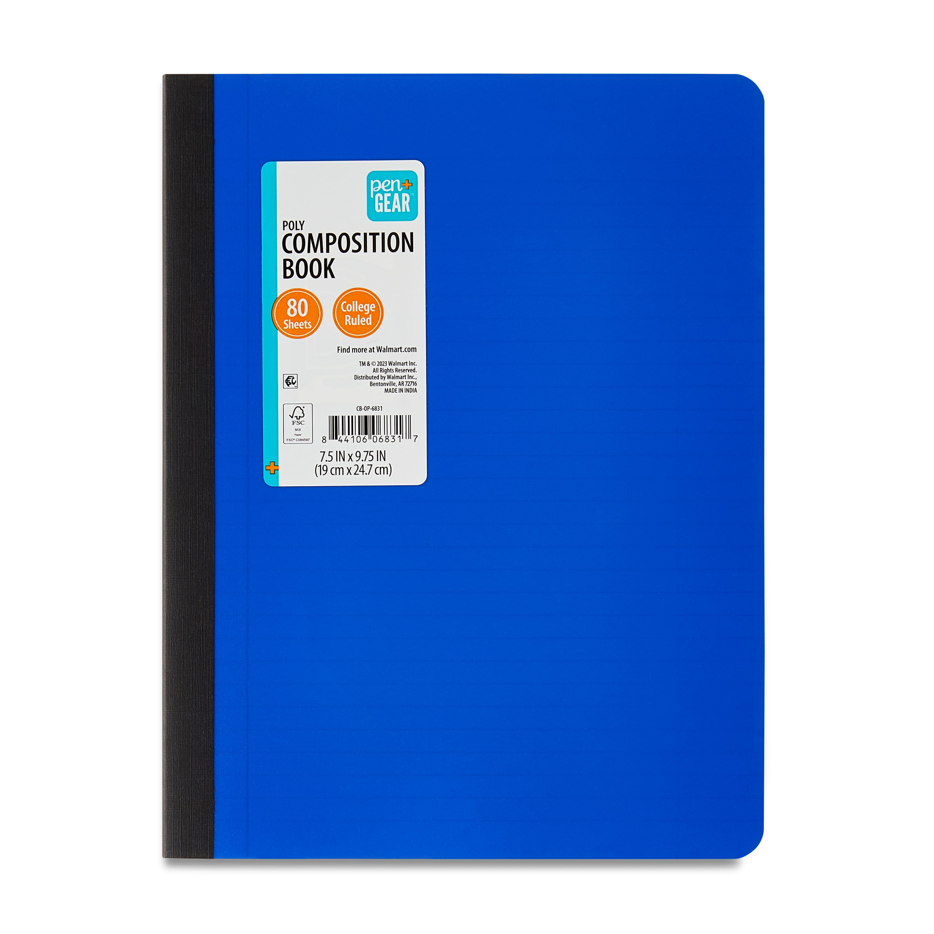Pen+Gear Composition Book, College Ruled, 7.5"x 9.75", Poly Cover, Blue ...