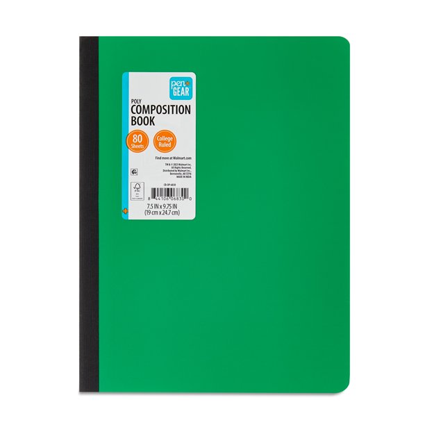 Pen+Gear College Ruled Poly Composition Book, 7.5" x 9.75", Green, 80 ...