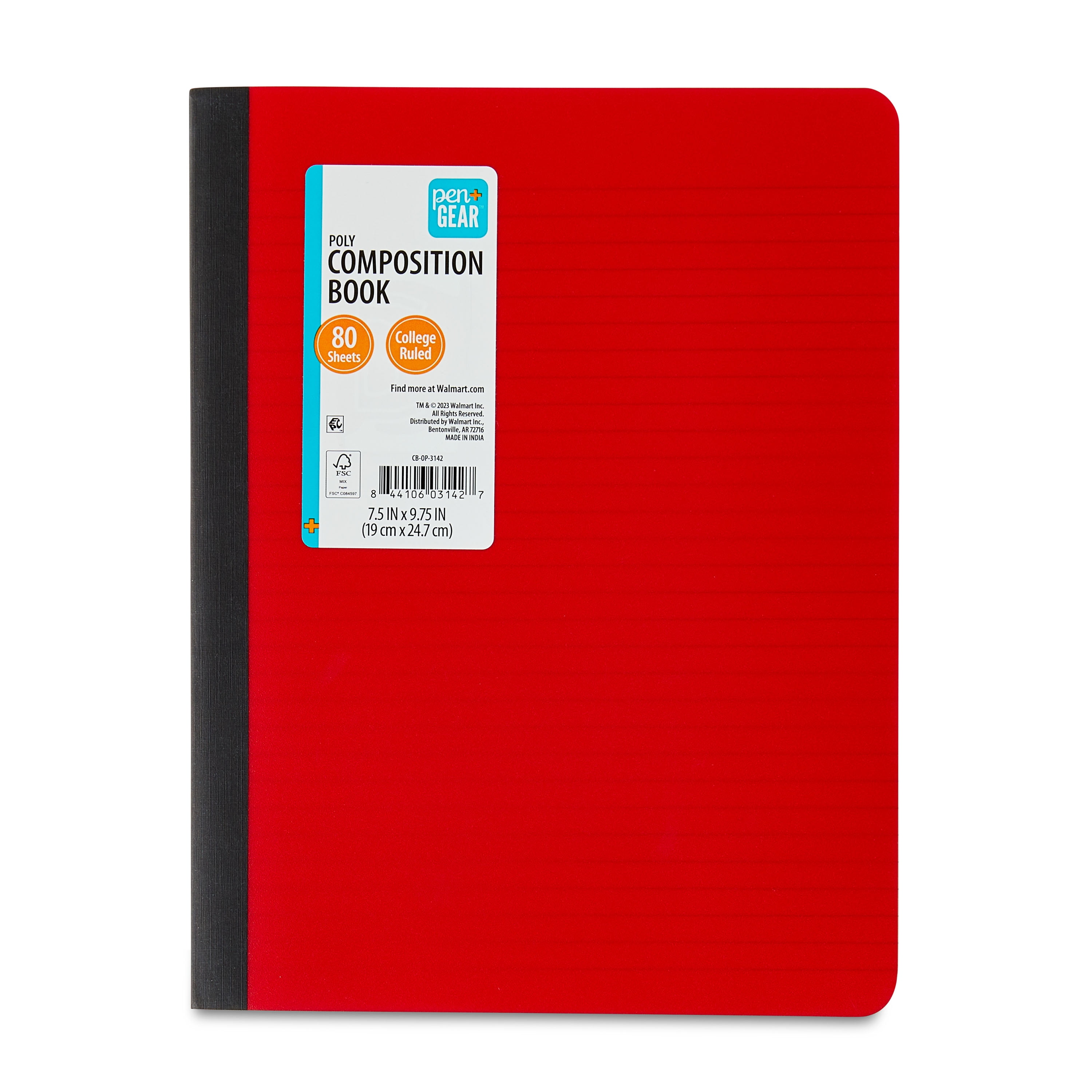 Pen+Gear Composition Book, College Ruled, 7.5"x 9.75", Poly Cover,Red ...