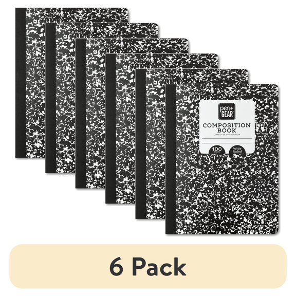(6 pack) Pen+Gear Wide Ruled Composition Book, 7.5" x 9.75", Black and ...