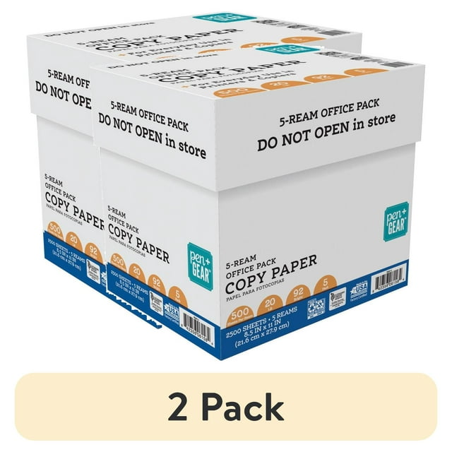 (2 pack) Pen + Gear Copy Paper, 8.5" x 11", 92 Bright, 20 lb., White, 5 ...