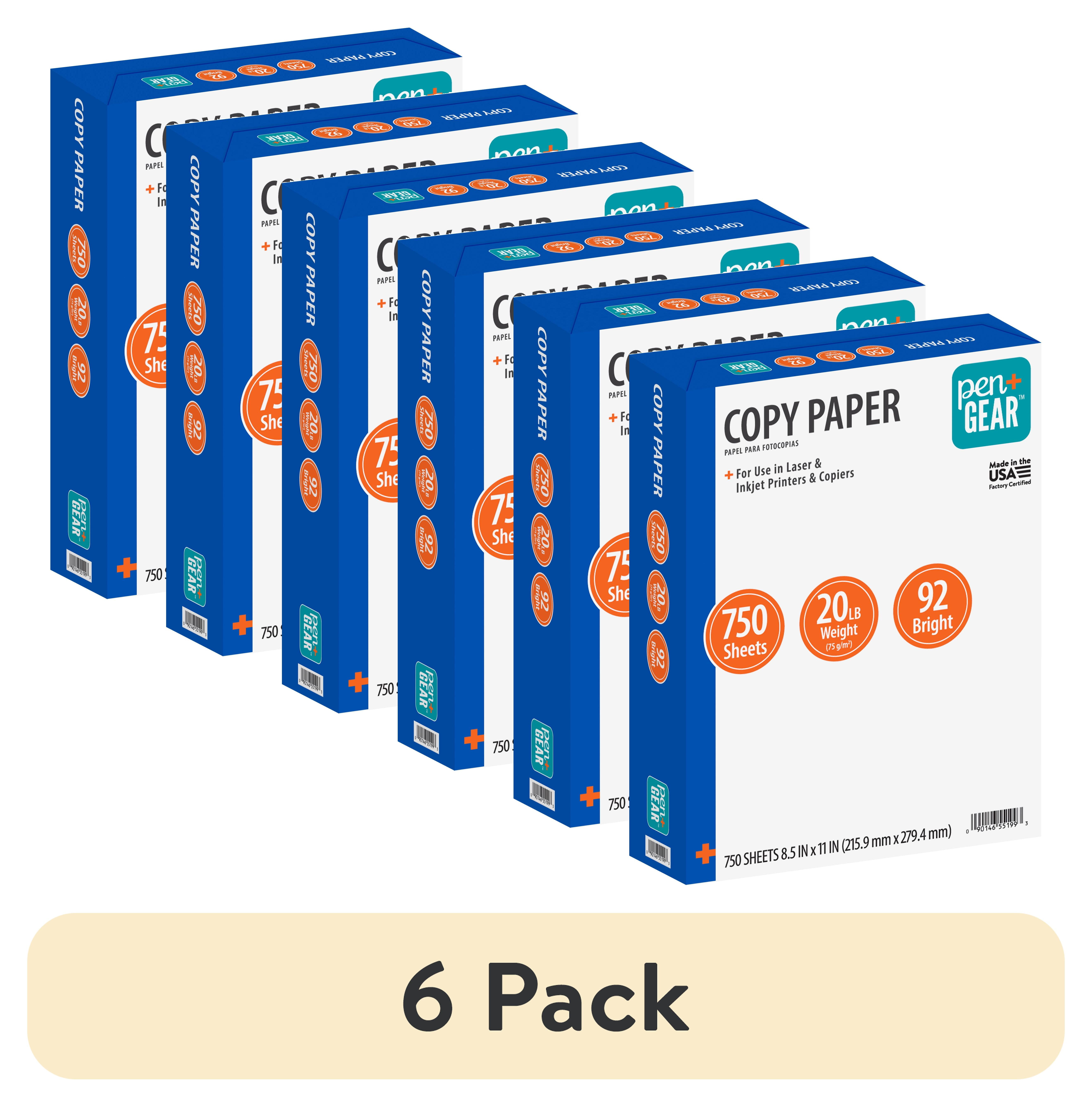 (6 pack) Pen+Gear Copy Paper, White, 8.5" x 11", 20 lb., 92 Bright, 1 ...