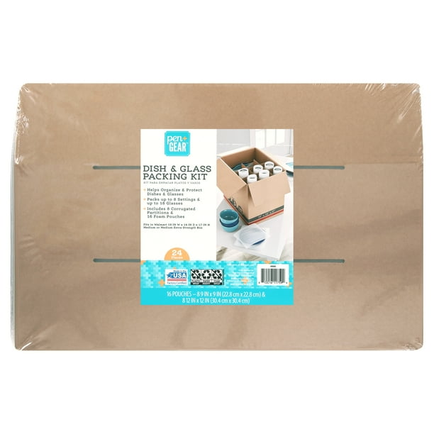 Pen+Gear Dish & Glass Packing Kit, 16 Foam Pouches & 8 Partitions, Fits ...