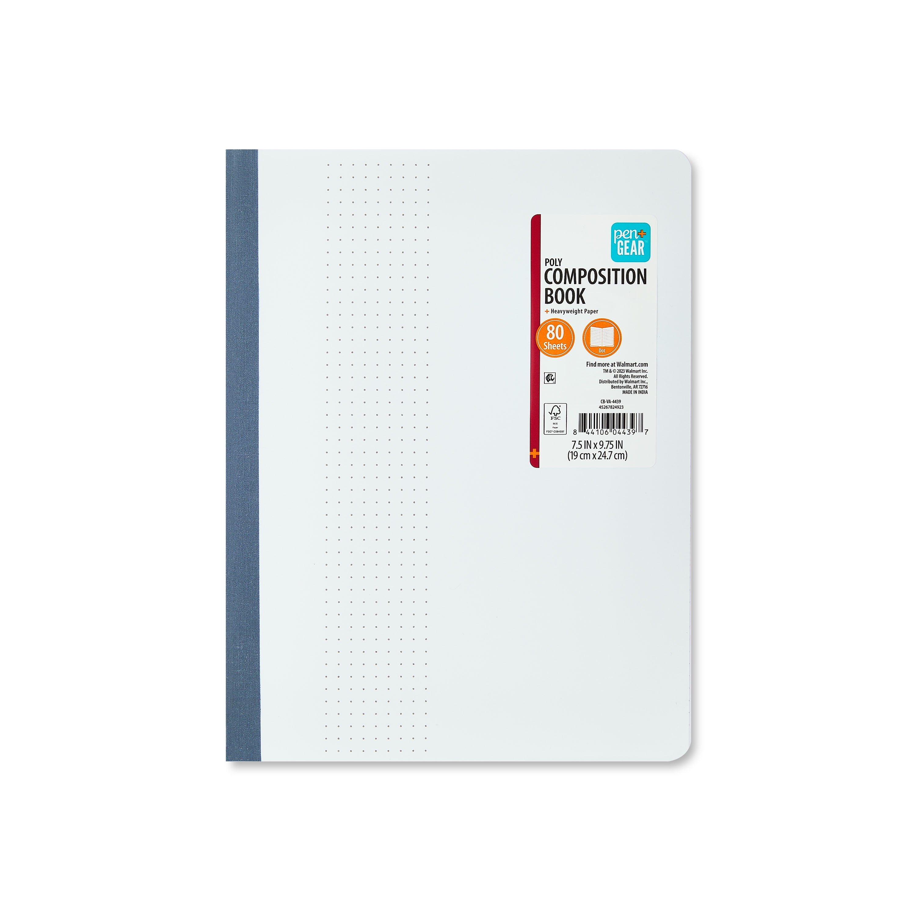 Pen+Gear Dot Ruled Poly Composition Book, 7.5" x 9.75", White, 80 ...