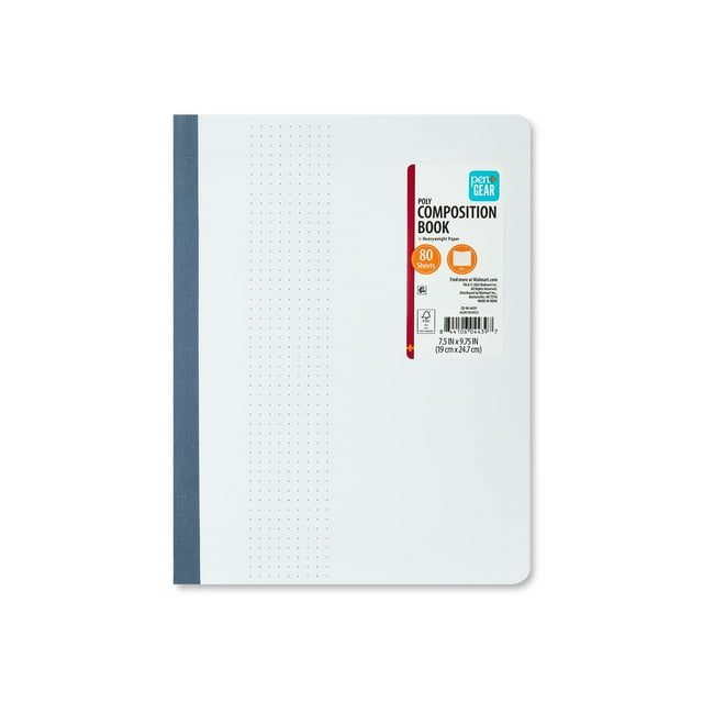 Pen+Gear Dot Ruled Poly Composition Book, 7.5" x 9.75", White, 80 ...