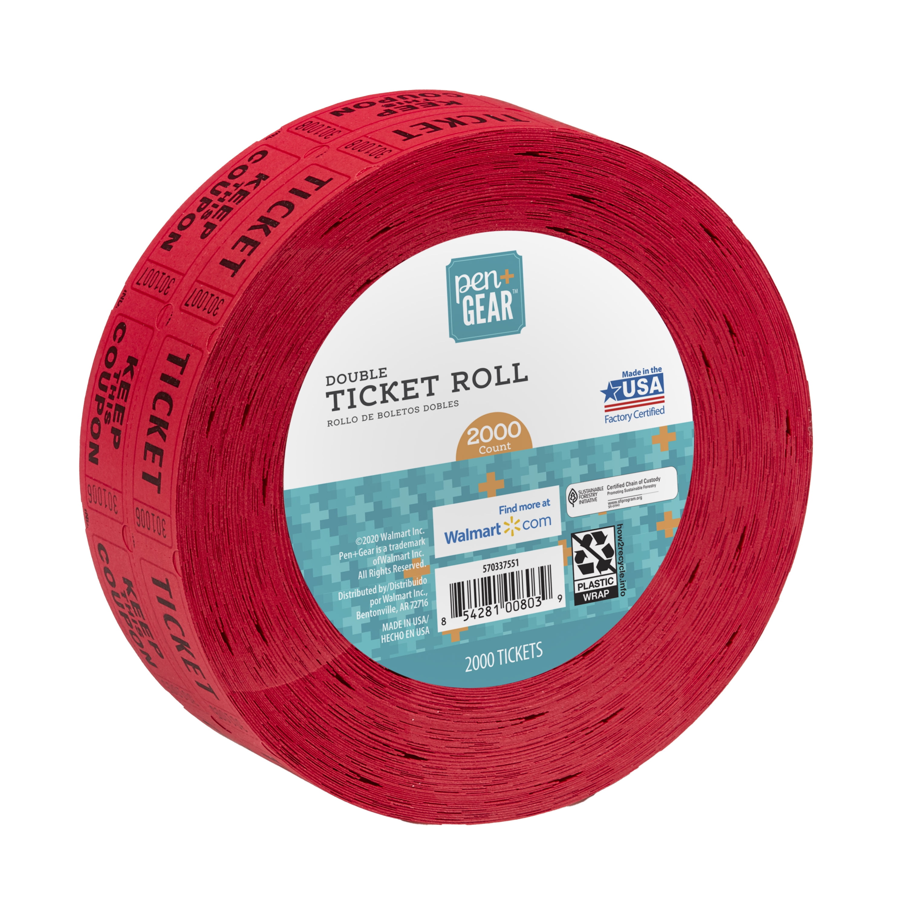 Pen+Gear Consecutively Numbered, Double Ticket Roll, Assorted Colors ...