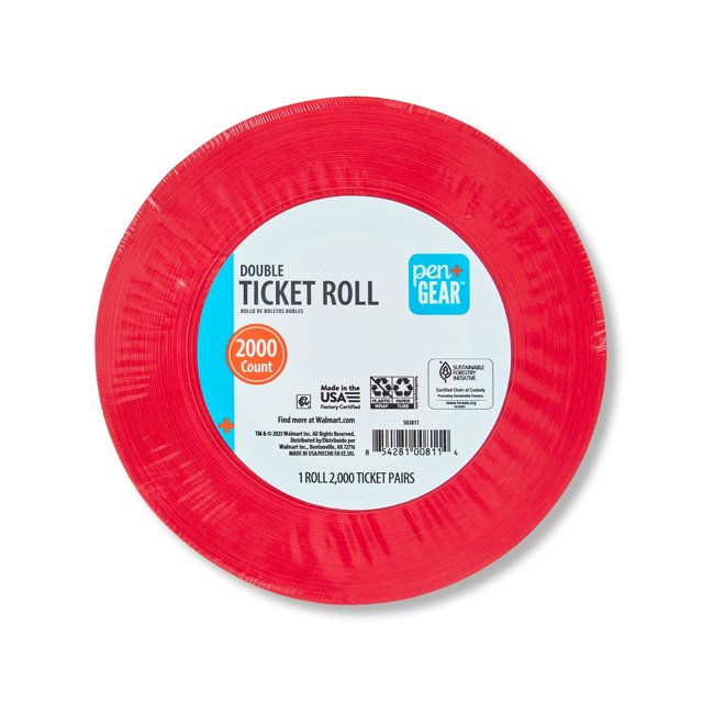 Pen+Gear Double Ticket Roll, Red, Numbered, 2000 Count - Walmart ...