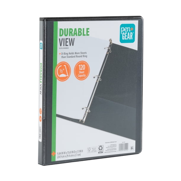 Pen+Gear Durable View 1/2" D-Ring Binder, Black - Walmart Business Supplies