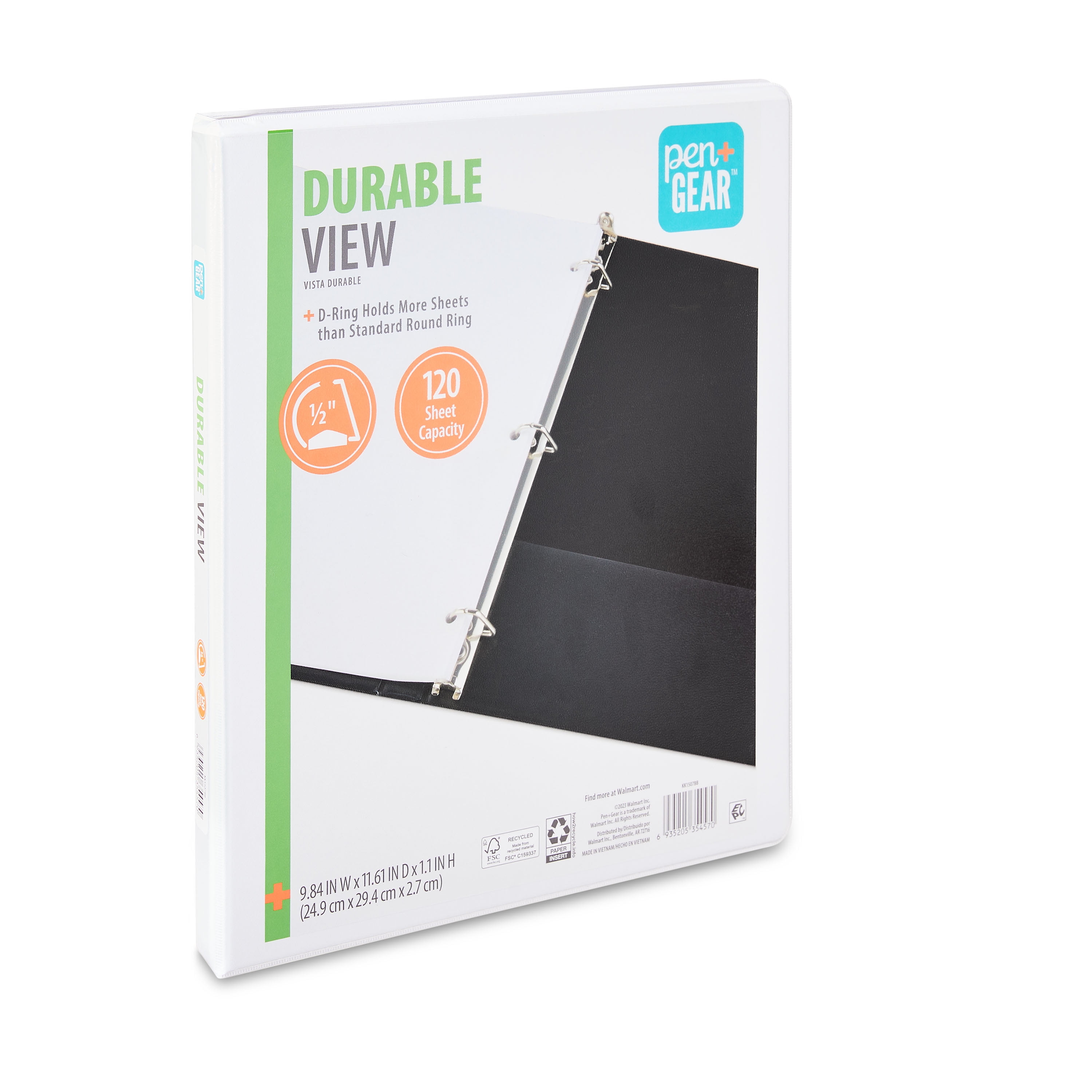 Pen+Gear Durable View 1/2" D-Ring Binder, White - Walmart.com