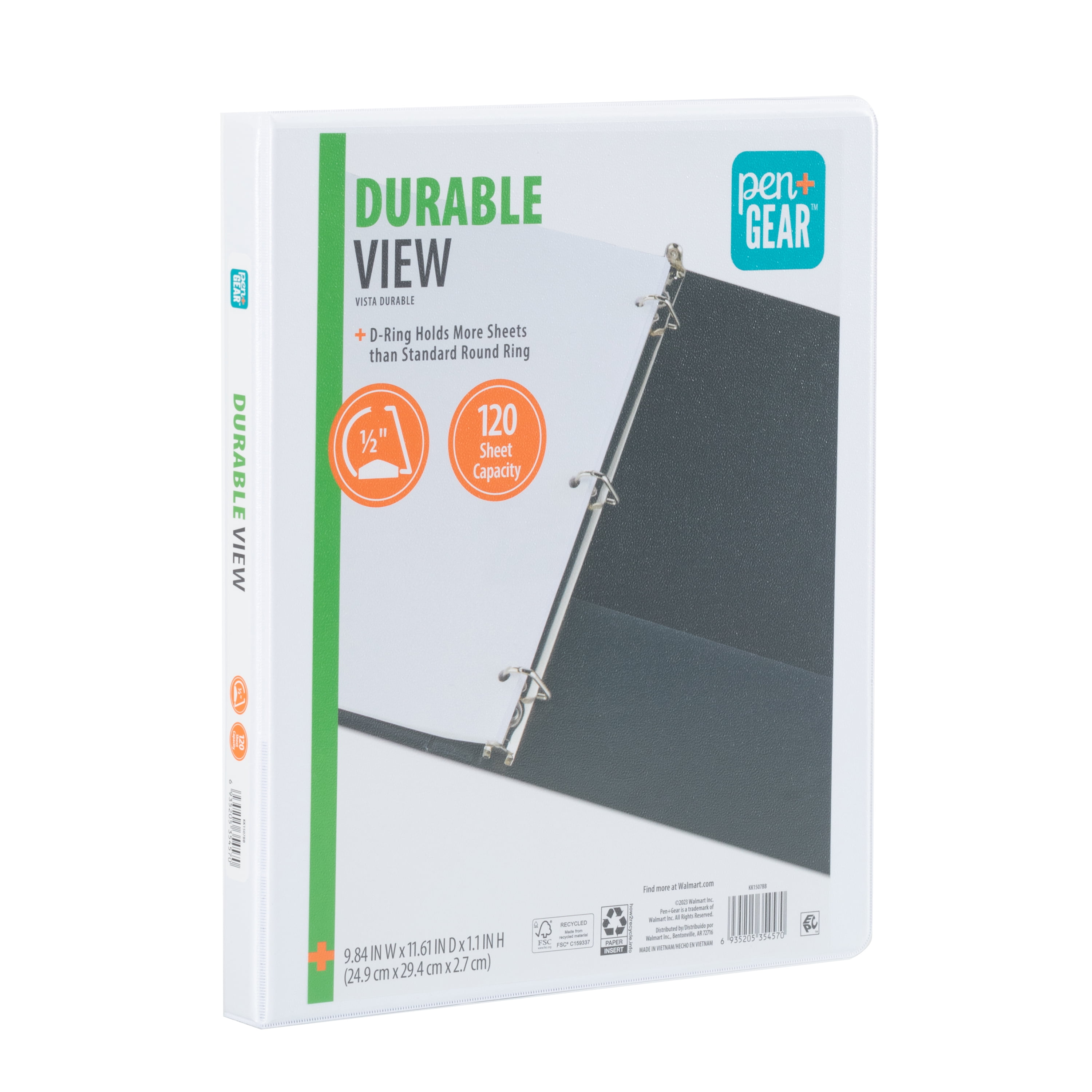 Pen+Gear Durable View 1/2" D-Ring Binder, White - Walmart.com