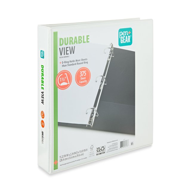 Pen+Gear Durable View 1.5" D-Ring Binder, White - Walmart.com
