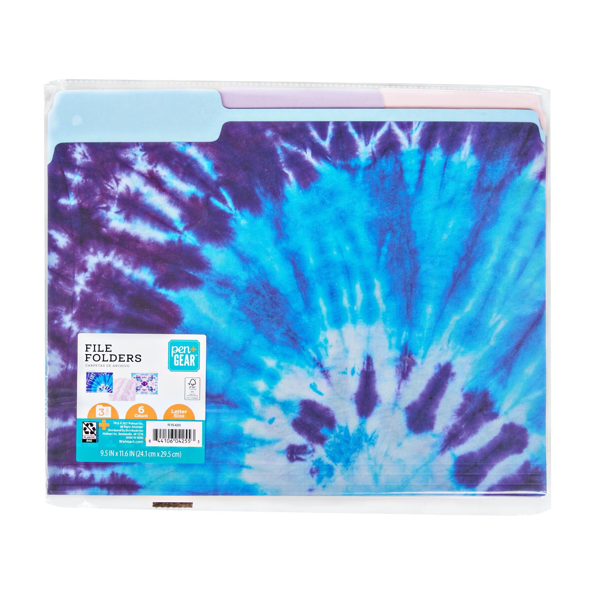 Pen+Gear Fashion File Folders, Blue Tie Dye, 6 Count, 9.5" x 11.6" x 2. ...