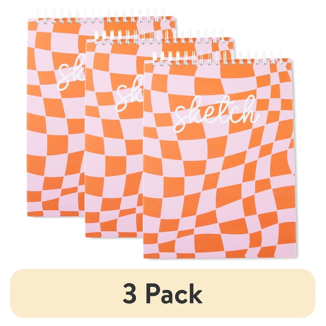 (3 pack) Pen+Gear Fashion Sketchbook, Pink and Orange Checkered Print ...