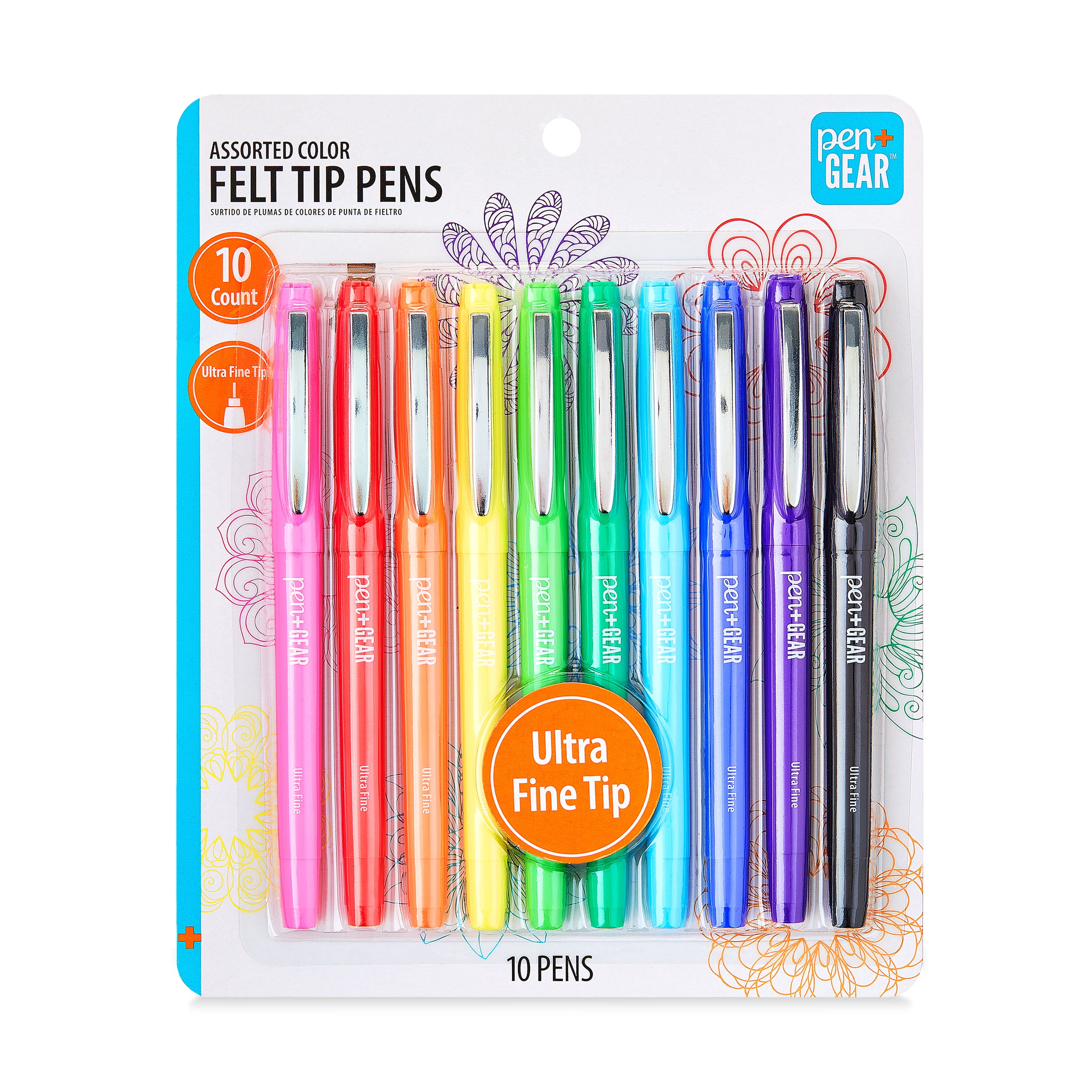 Pen+Gear Felt-Tip Pens, Ultra Fine, Assorted Colors, 10 Pack - Walmart.com