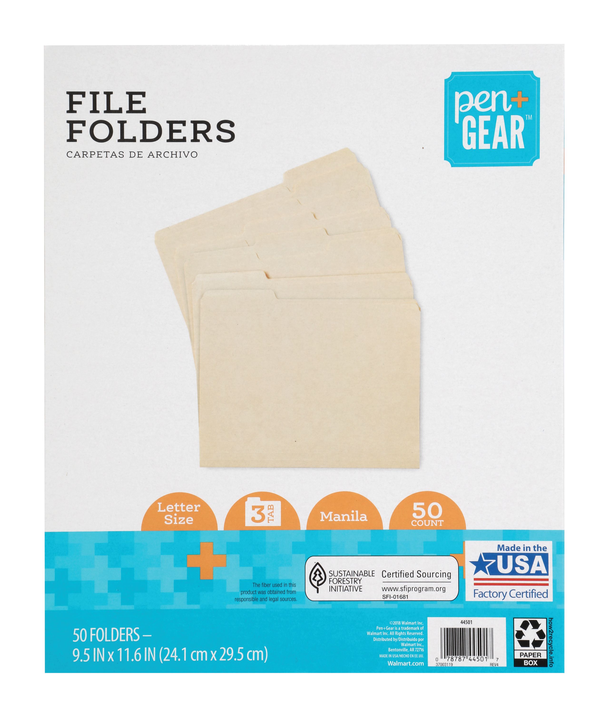 Pen + Gear File Folders, 1/3 Tab, Manila, Letter Size, 50 per Box ...