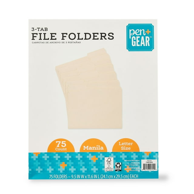 Pen+Gear File Folders, 75 Count, Beige Manila, Letter Size, 3 Tab ...