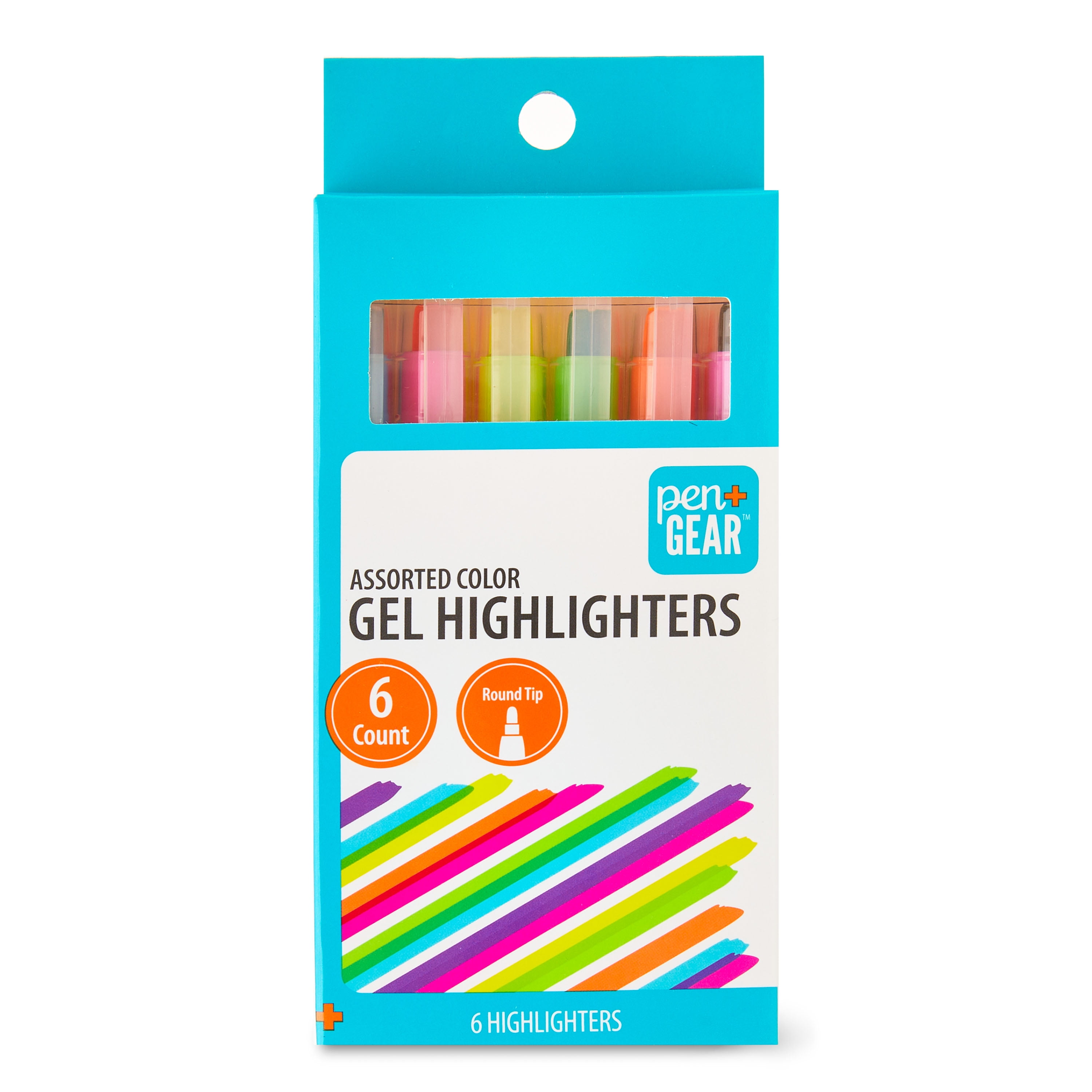 Pen+Gear Gel Highlighters, Round Tip, Assorted Colors, 6 Count ...