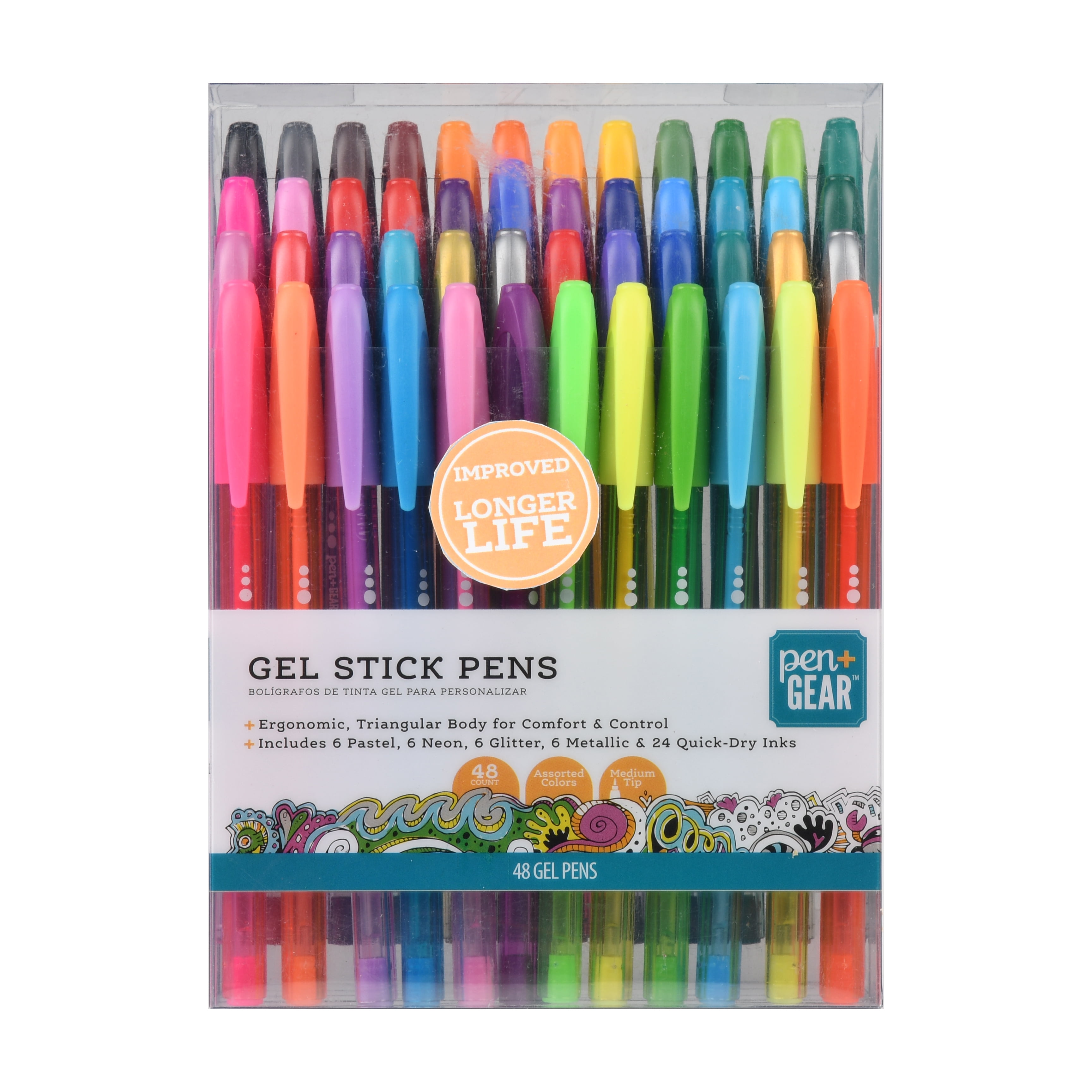 Pen+Gear Gel Stick Pens, Medium Point, 0.7 mm, Assorted Colors, 48 ...
