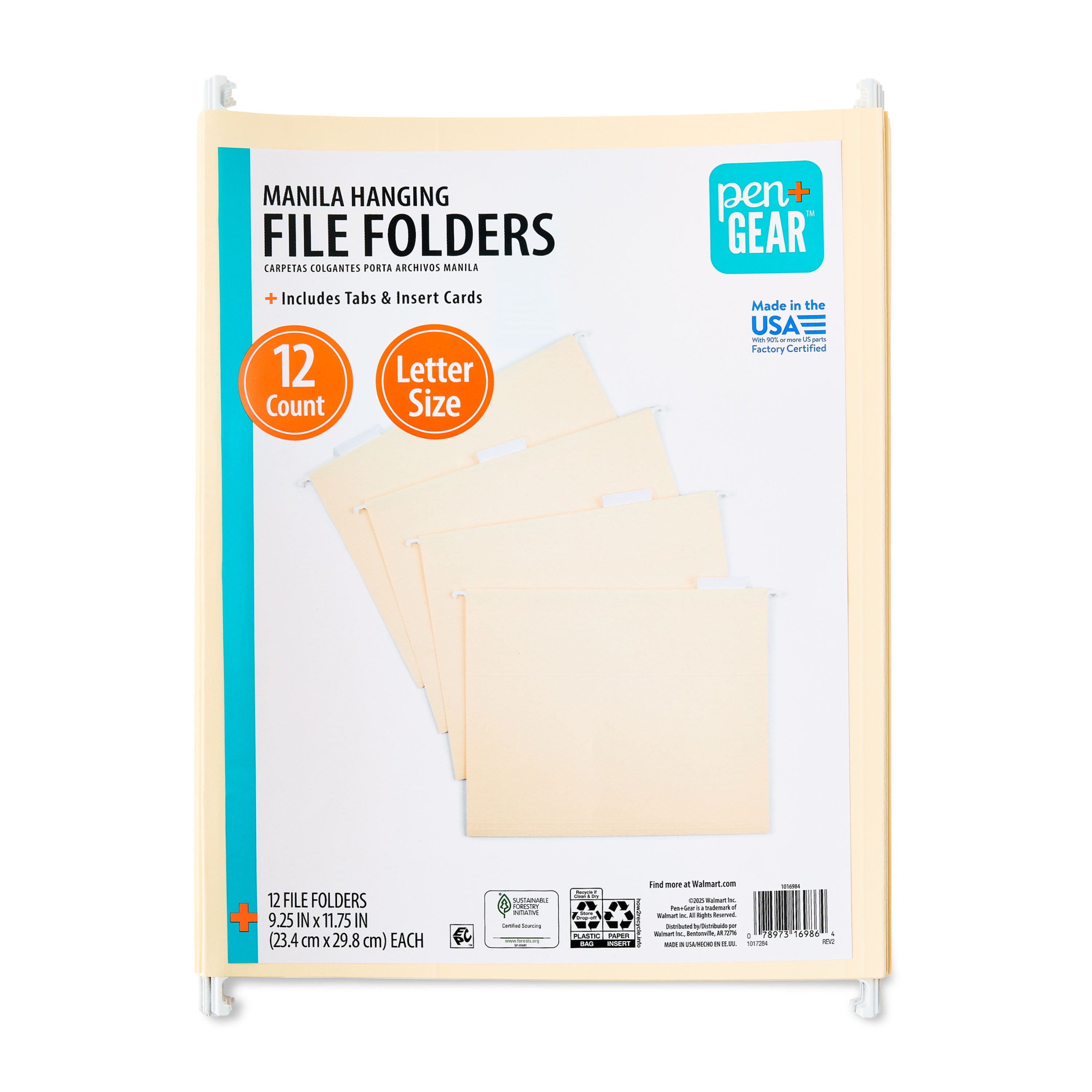 Pen+Gear Hanging File Folders, Letter Size, 12 Count, Manila - Walmart.com