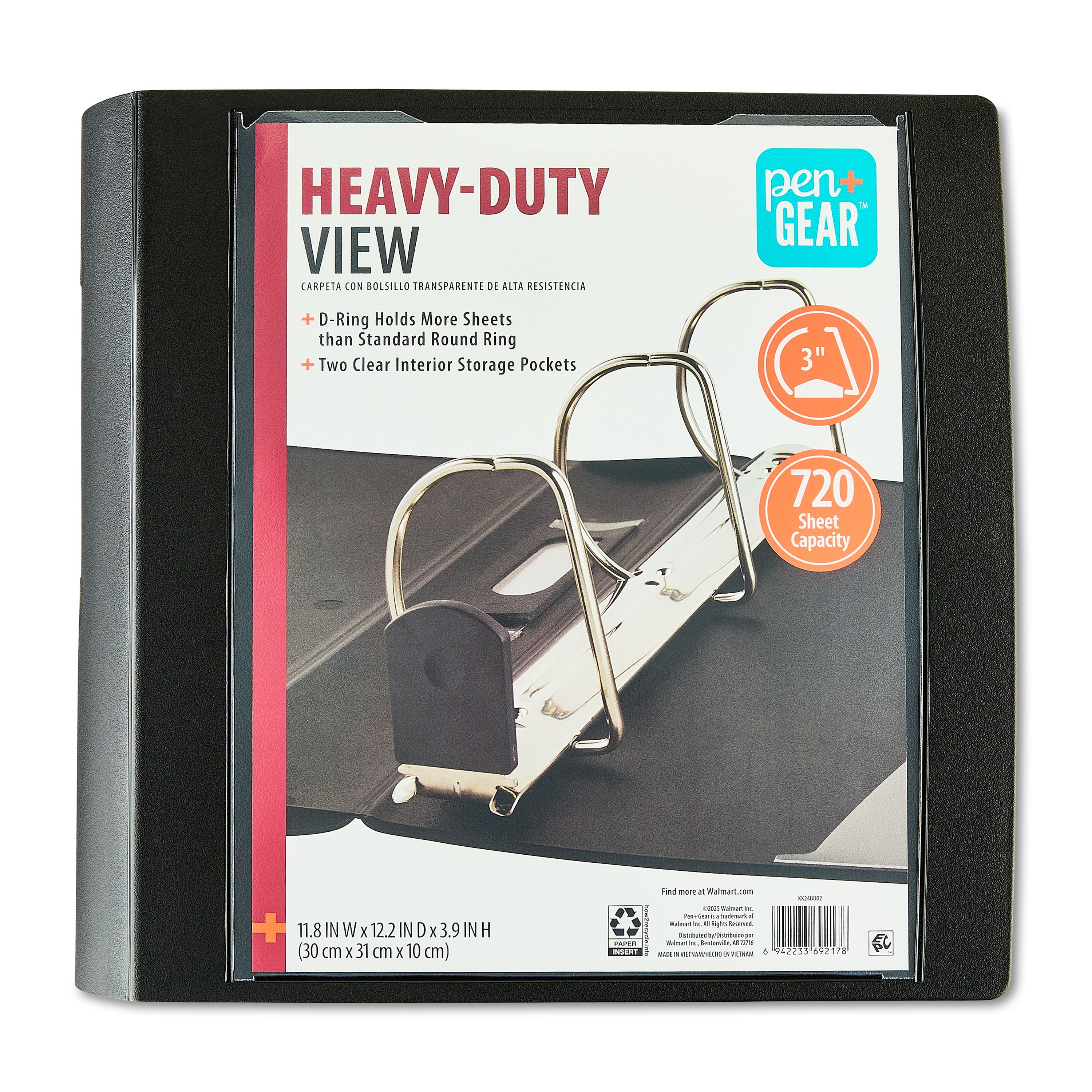 Pen+Gear Heavy Duty View 3-Inch D-Ring Binder Black with 720 Sheet ...